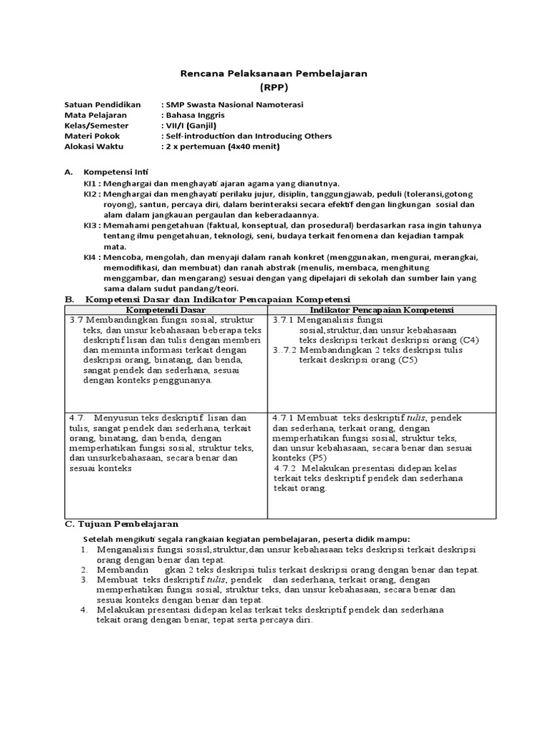 RPP Descriptive Text | PDF | Karier & Perkembangan