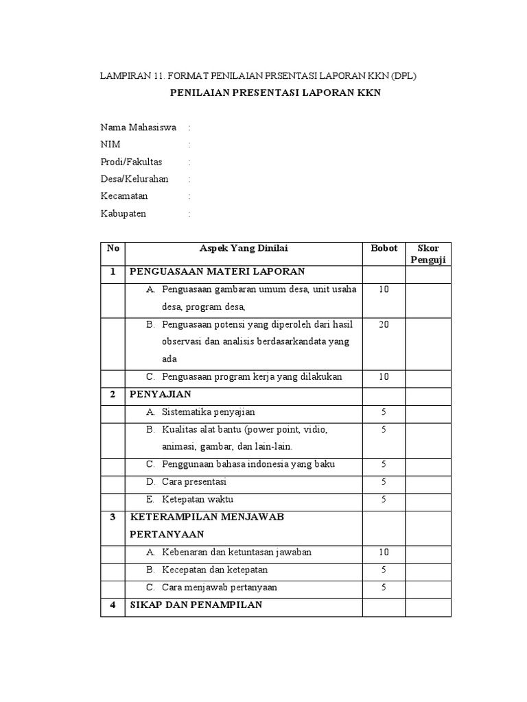 Format Penilaian dan Dokumen KKN 2022 | PDF | Seni