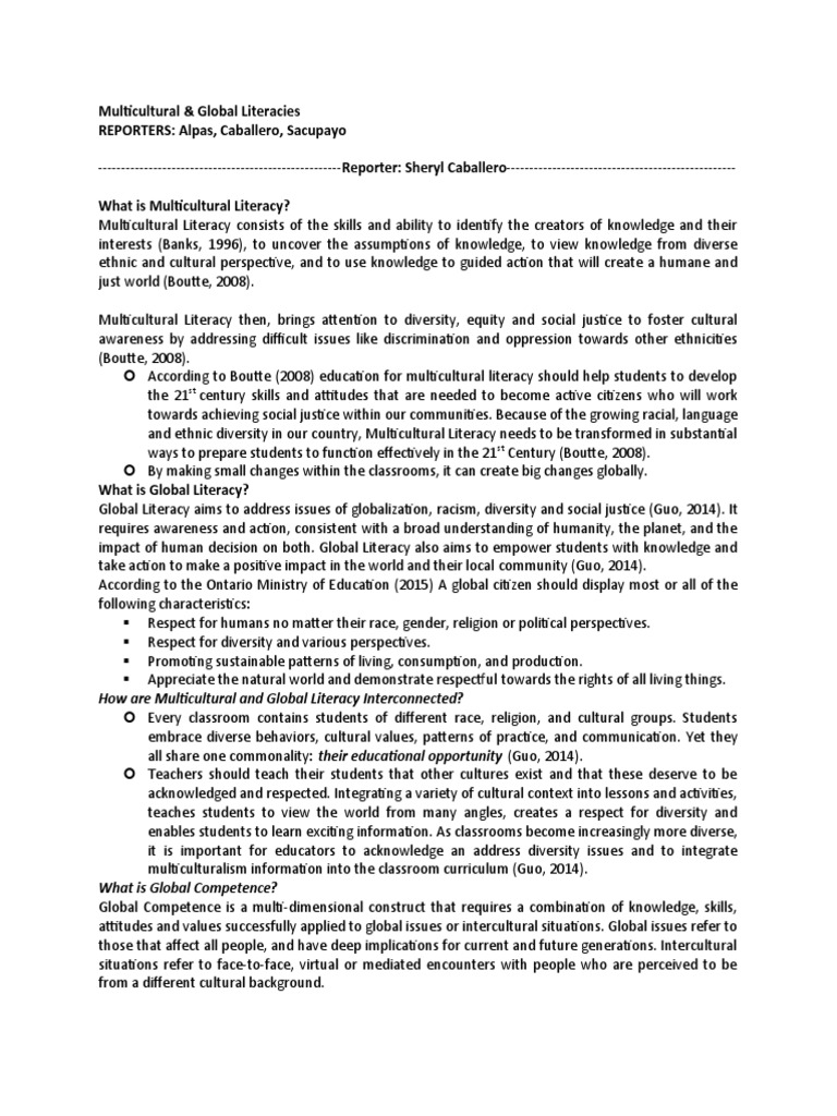 Multicultural and Global Literacy | PDF | Cross Cultural Communication ...