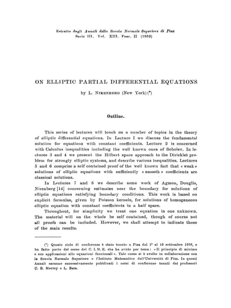 L. Nirenberg 2011 On Elliptic Partial Differen | PDF | Hilbert Space ...