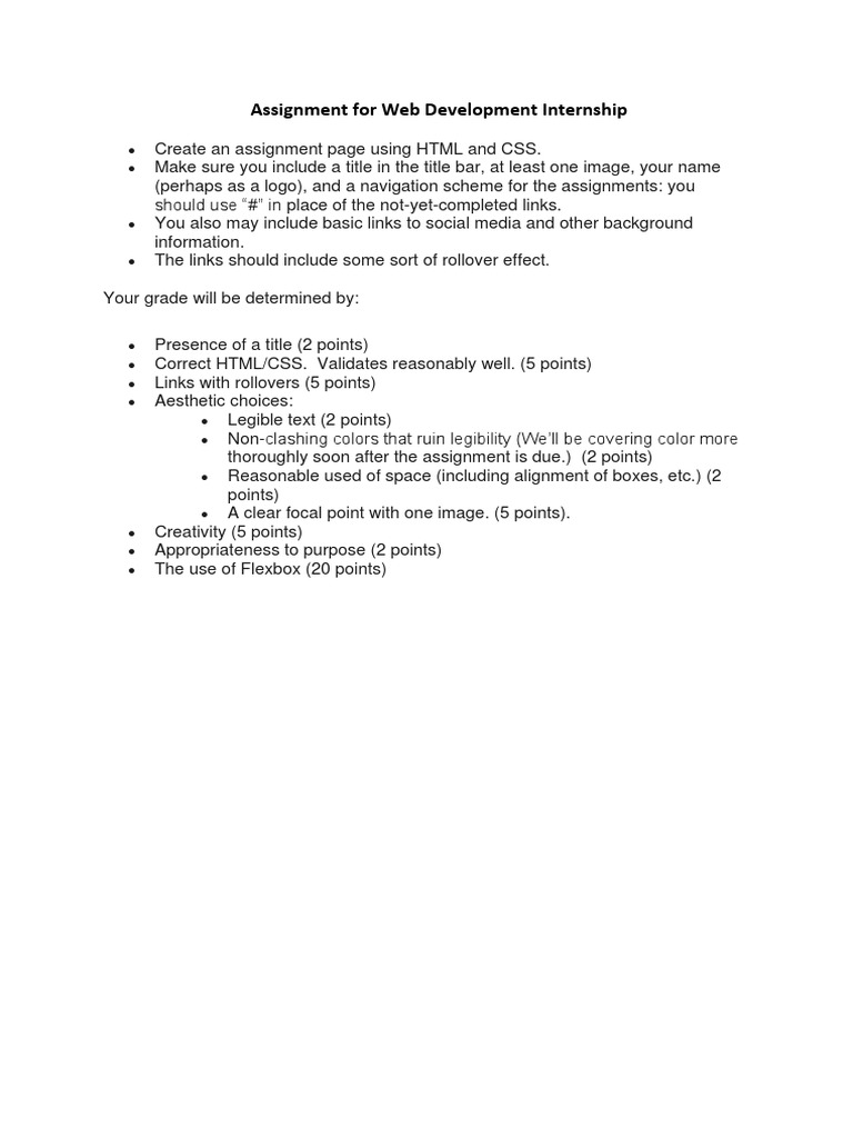 Assignment For Web Development Internship Pdf 