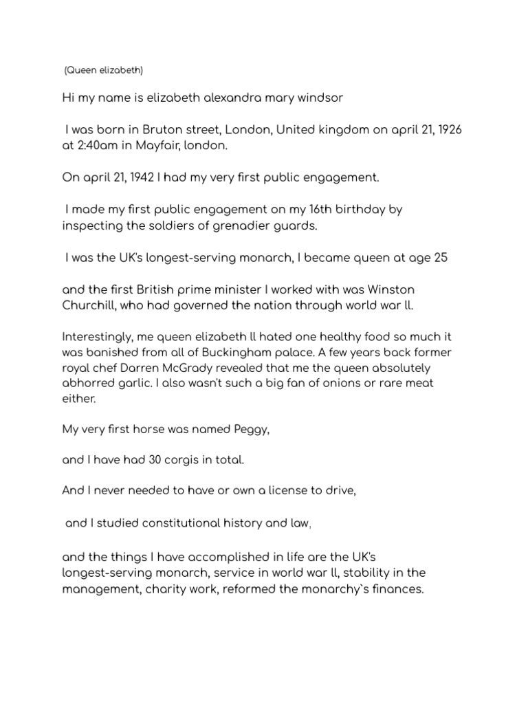 Bree Blais - 2) Biography - Monologue Script 3 | PDF | Elizabeth Ii ...