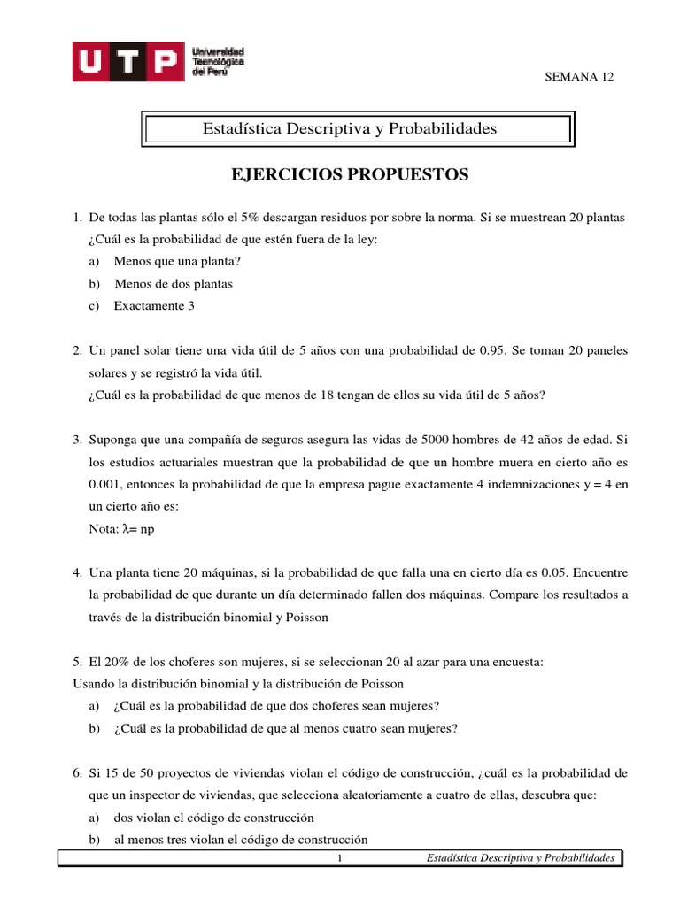 S12.s1 - Resolver Ejercicios | PDF | Probabilidad | Distribución de veneno