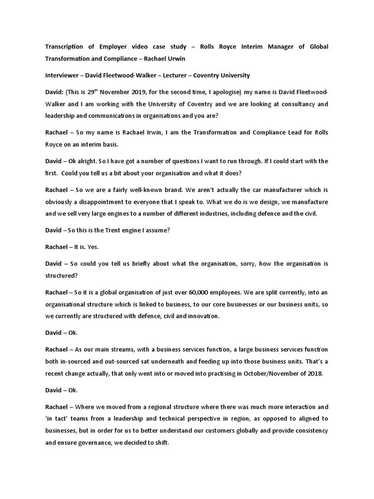 Rolls Royce Transcription | PDF | Leadership | Mentorship