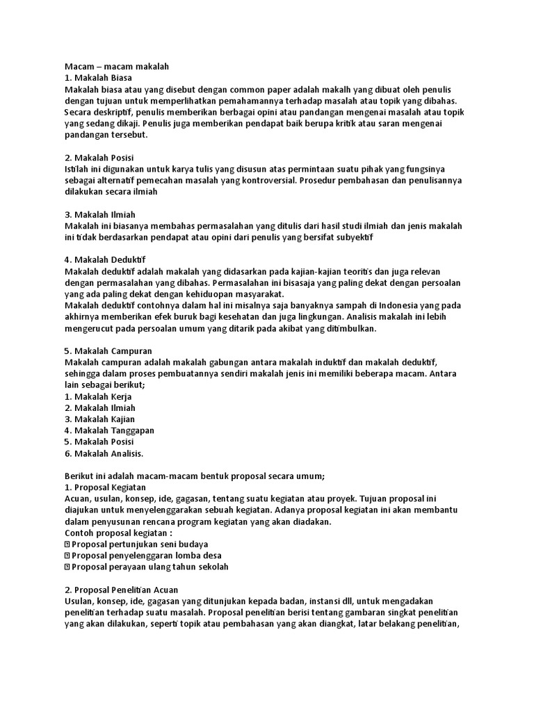 Macam-Macam Makalah 0 Proposal | PDF