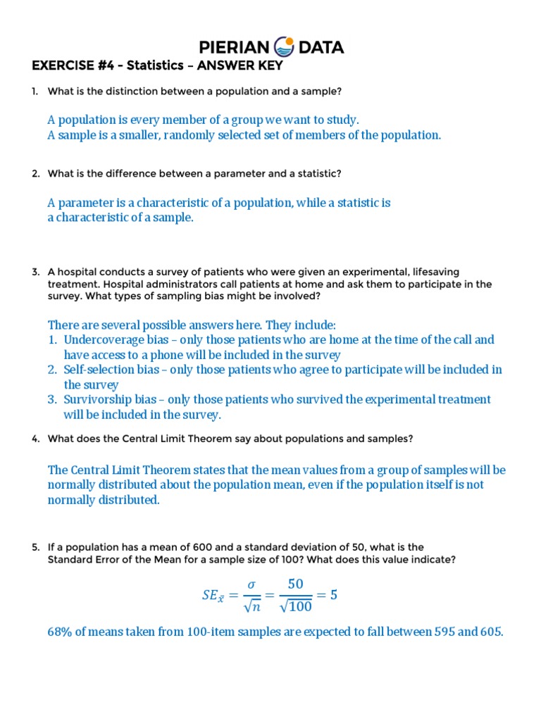 Exercise04 Statistics ANSWERS | PDF | Sampling (Statistics) | Statistics