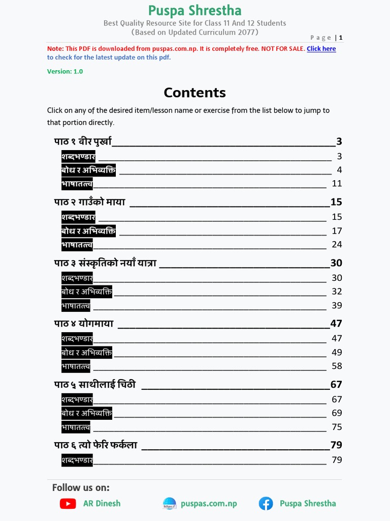 Class 11 Nepali Guide (Complete Notes) @puspas - Com.np | PDF