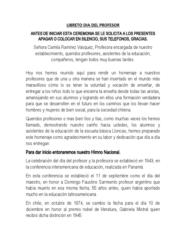 Libreto Dia Del Profesor | PDF
