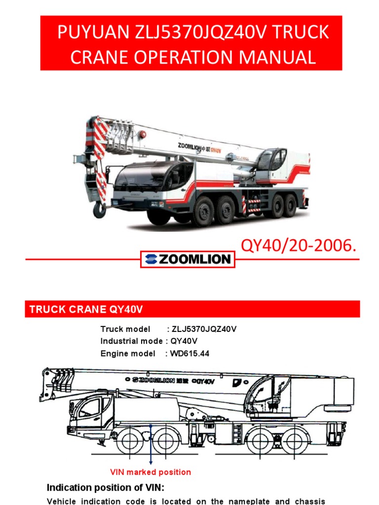 Operation Manual Zoomlion QY40 | PDF | Crane (Machine) | Pump