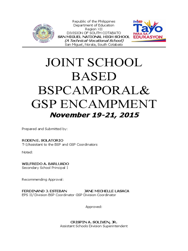 Joint BSP-GSP Encampment 2015 Plan | PDF