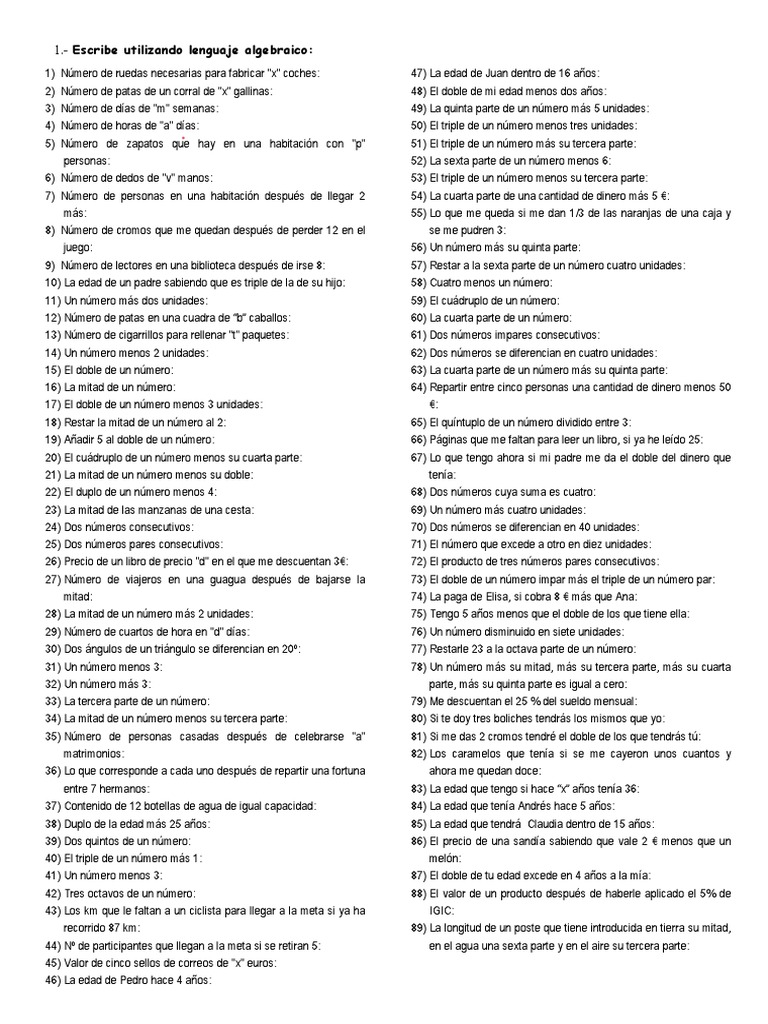 01 Lenguaje Algebraico-Soluc | PDF