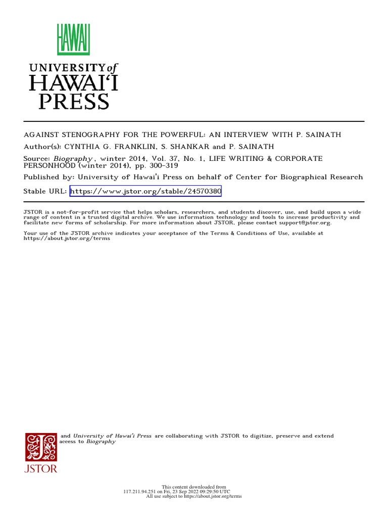 Interview of P Sainath | PDF | Journalism | Dalit