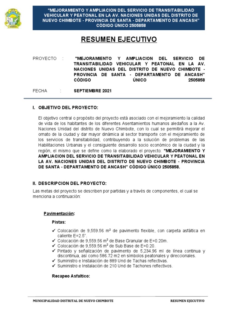 Resumen Ejecutivo | PDF | Presupuesto | Ingeniería de Edificación