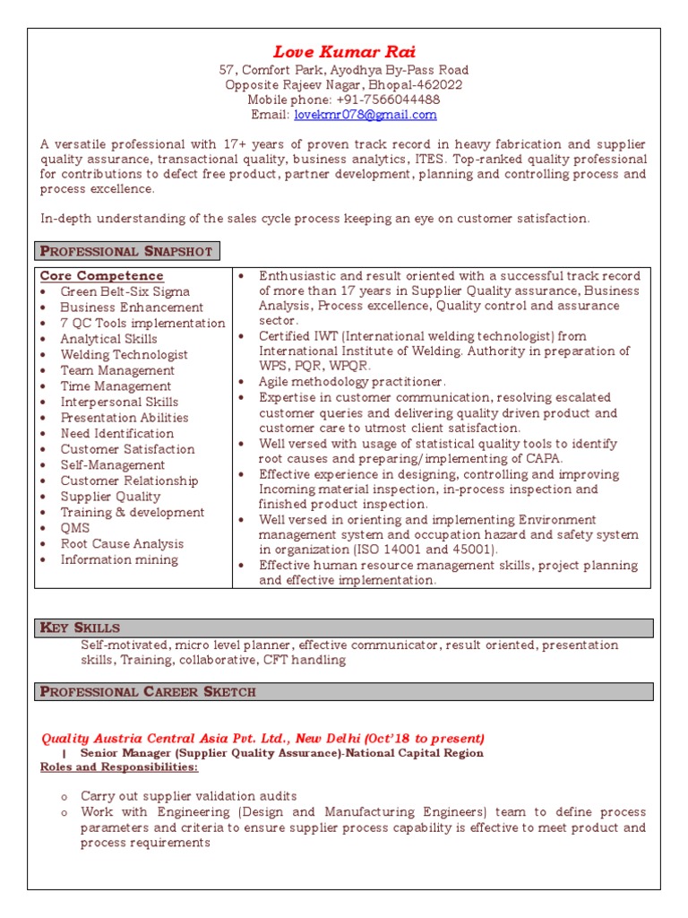 Resume-Love Kumar-1 | PDF | Supply Chain | Audit