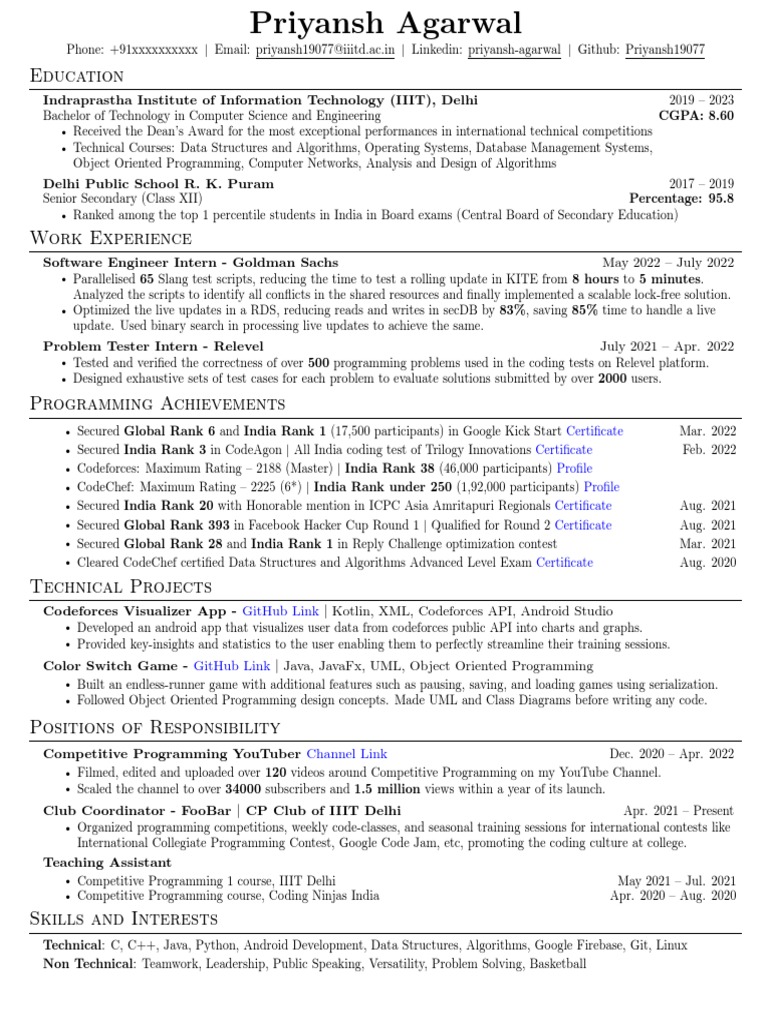 Priyansh Agarwal Resume Linkedin Download Free Pdf Computer Programming Linked In