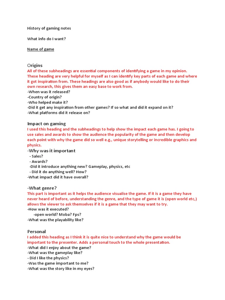 History of Gaming Notes | PDF | Games & Activities