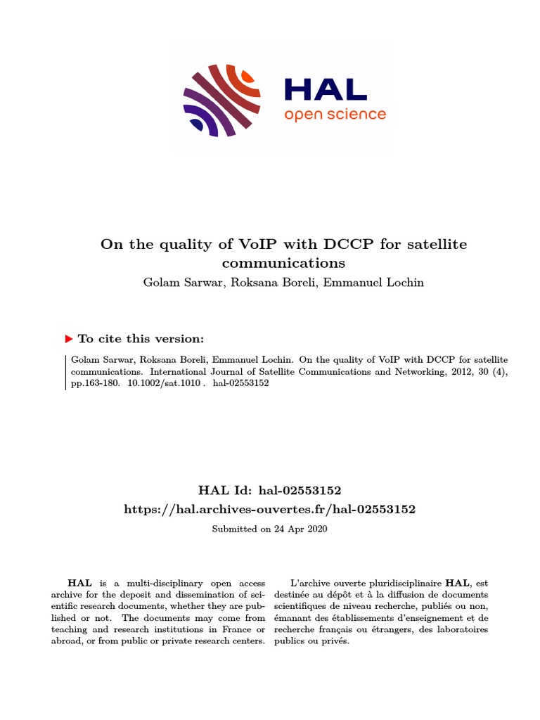 Quality VOIP With DCCP For Satellite Communications | PDF | Network Congestion | Voice Over Ip