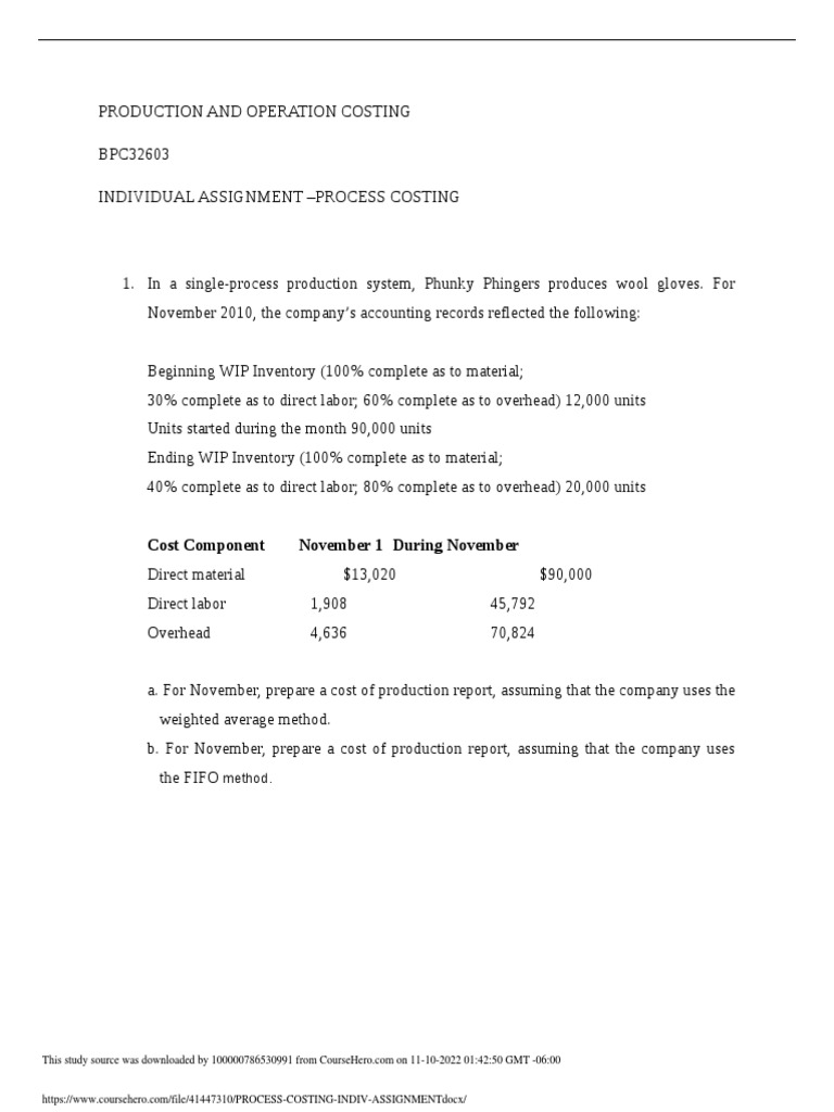 Process Costing Indiv Assignment | PDF | Inventory | Economies