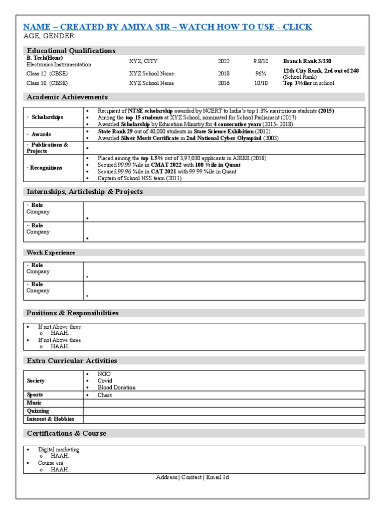 Resume For IIMs | PDF