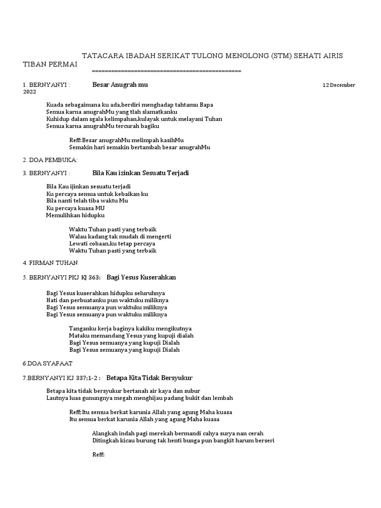 Tata Cara Ibadah STM Sehati Airis | PDF