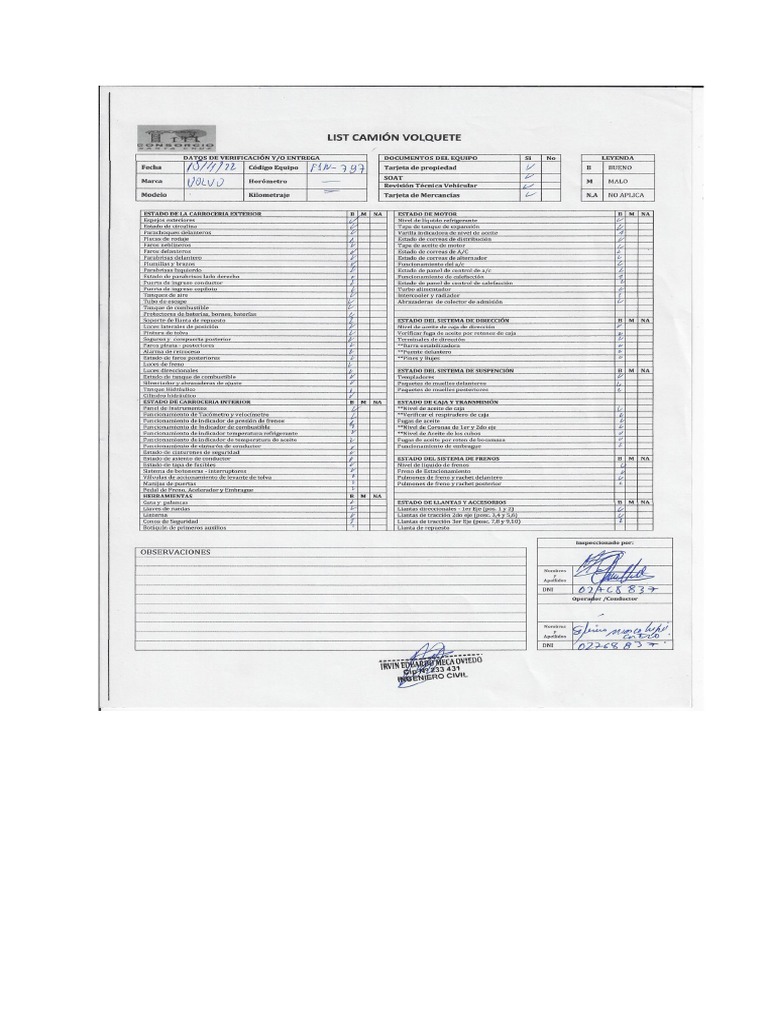 check list volquete | PDF