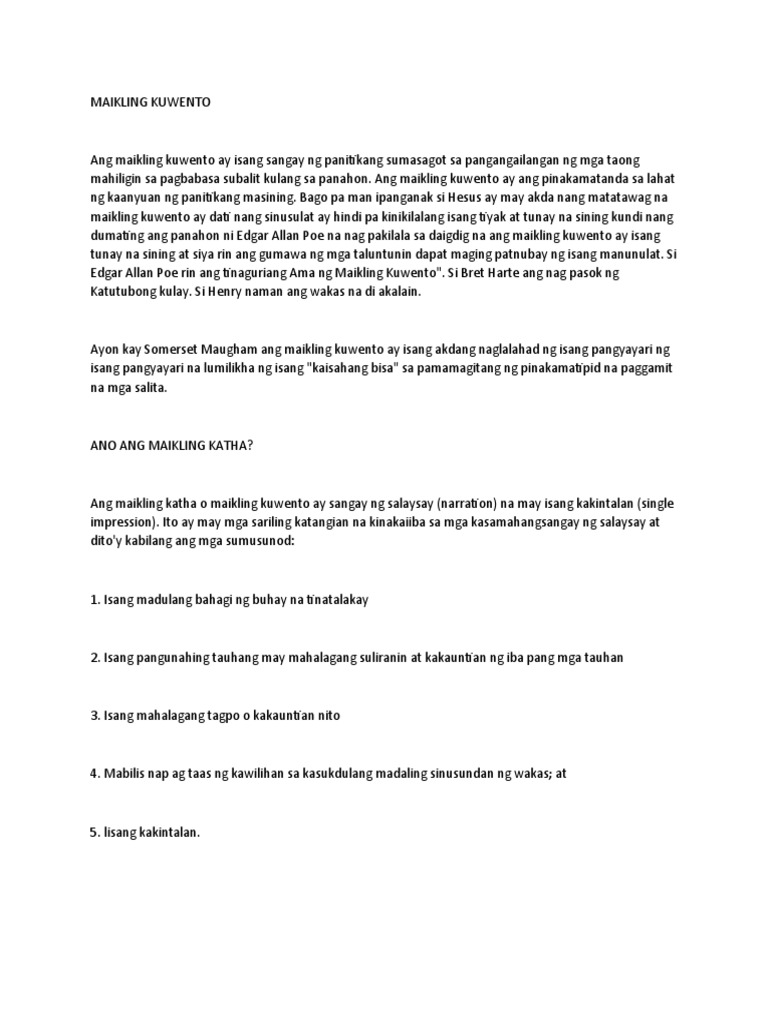 Maikling Kuwento | PDF