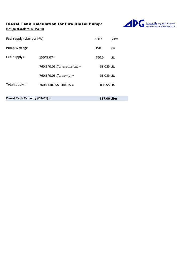 Diesel Fire Pump Tank Capacity | PDF