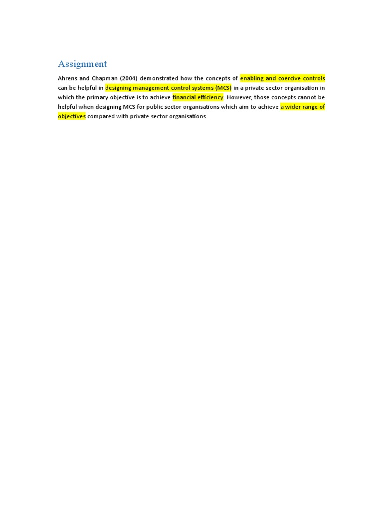 Management Accounting MCS in Public Vs Private Sector Organisations | PDF