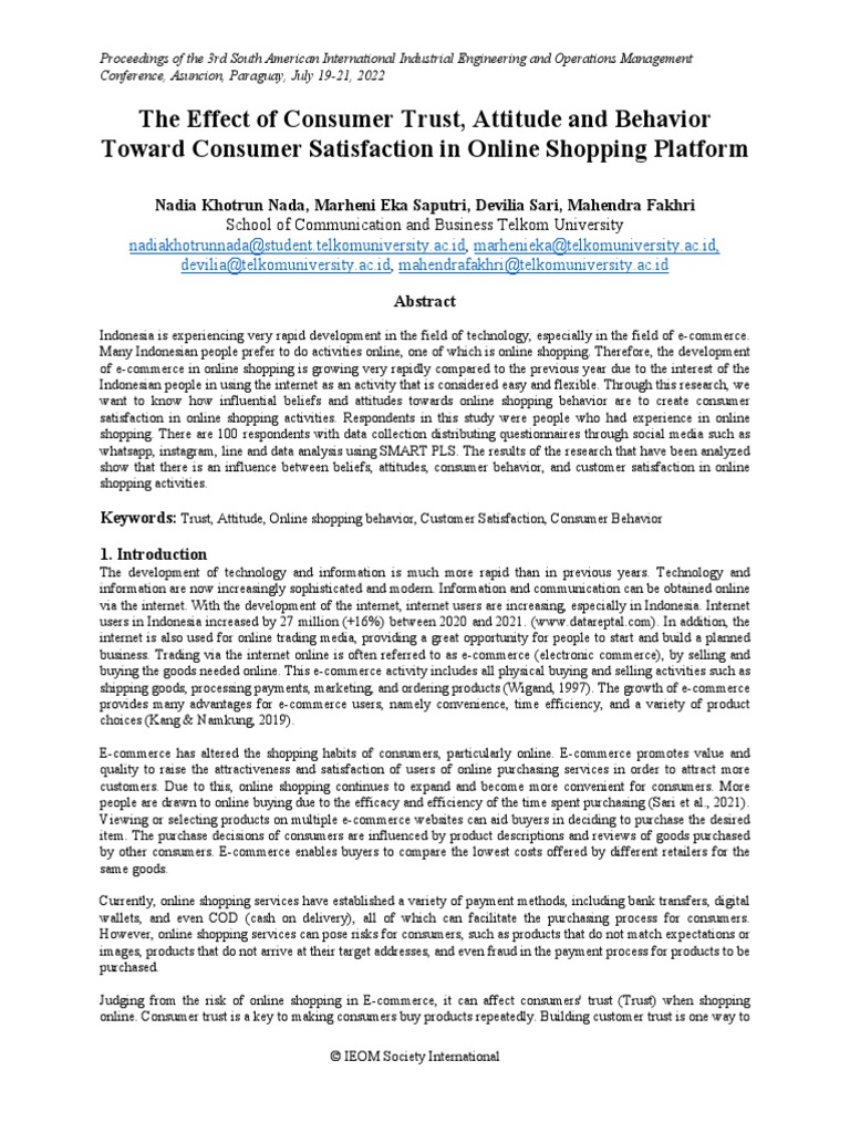 The Effect Of Consumer Trust Attitude And Behavior Research Paper Download Free Pdf E