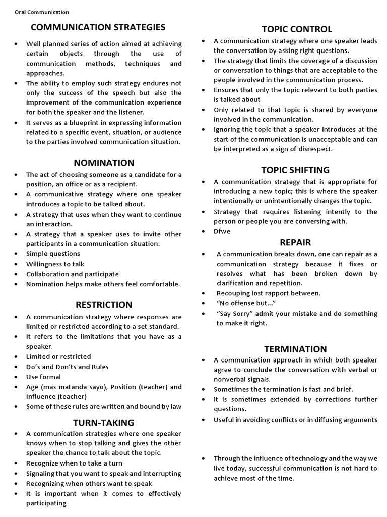 Oral Comm Communication Strategy | PDF | Communication | Conversation