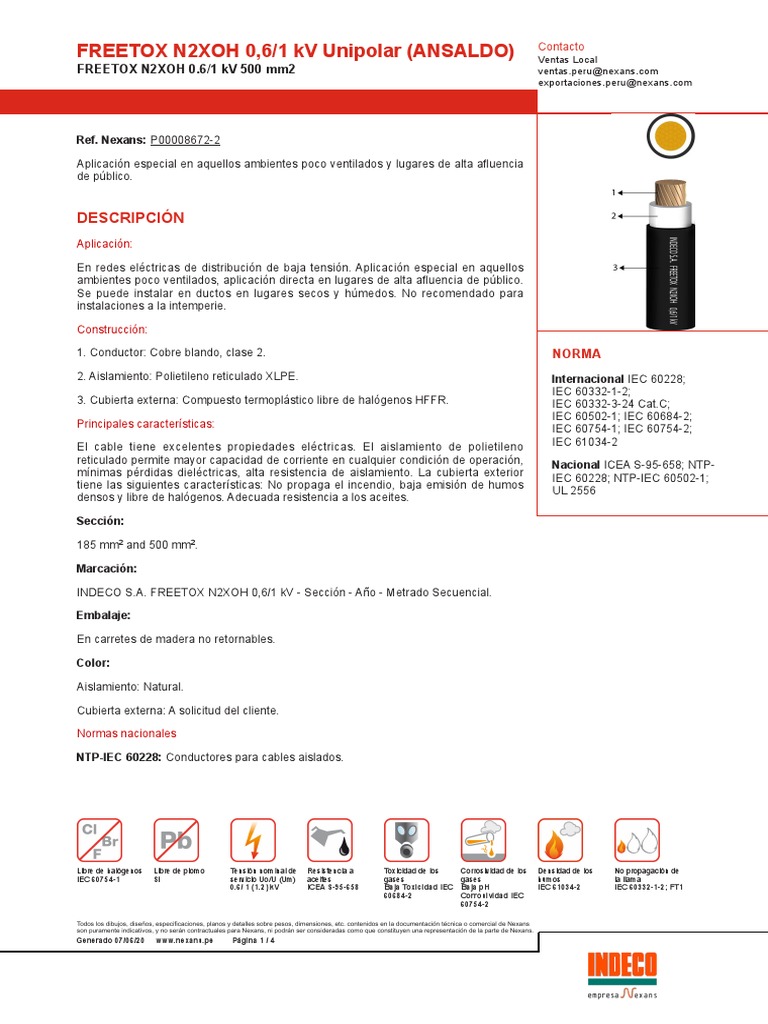 FREETOX N2XOH 0 6 1 KV 500 mm2 | PDF | Aislador (Electricidad ...