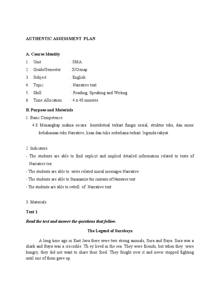 Authentic Assessment for Narrative Texts | PDF | Cognition
