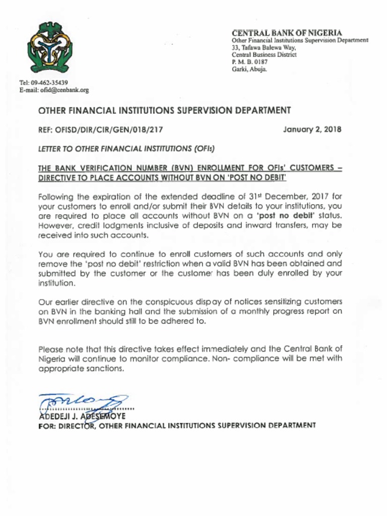 BANK VERIFICATION NUMBER (BVN) ENROLLMENT FOR OFIs CUSTOMERS | PDF