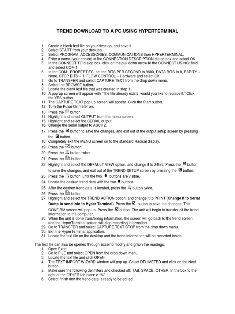 Download Trend Data via HyperTerminal | PDF | Computer File | Software