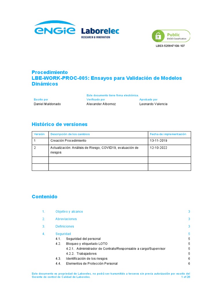 LBE-WORK-PROC-005-V2.0-Procedimiento para Validación de Modelos Dinámicos | PDF | Corriente ...
