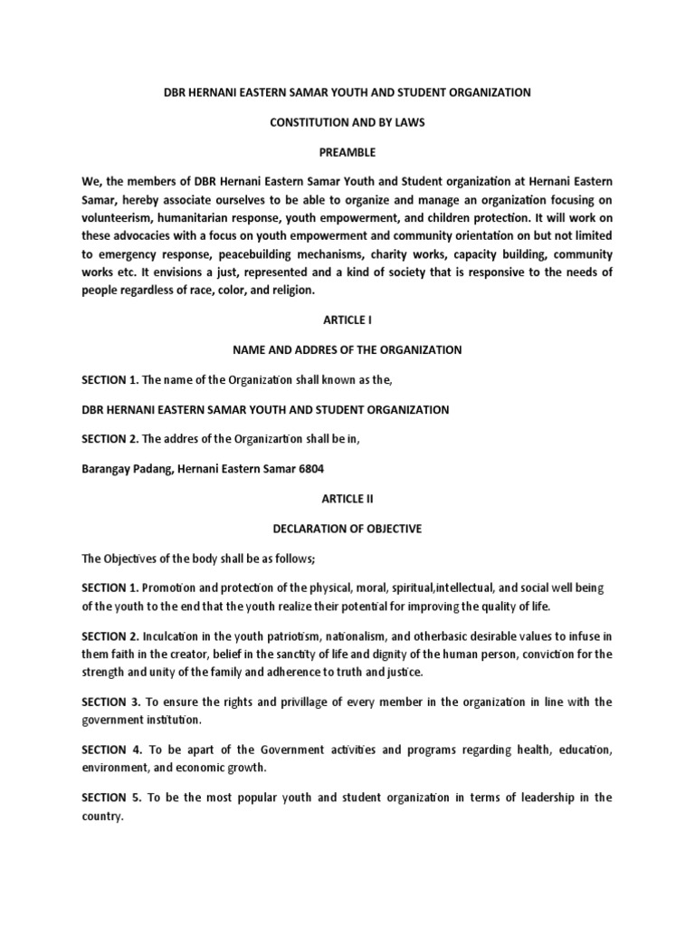 DBR Hernani Youth Org Constitution | PDF | Presidents Of The United ...