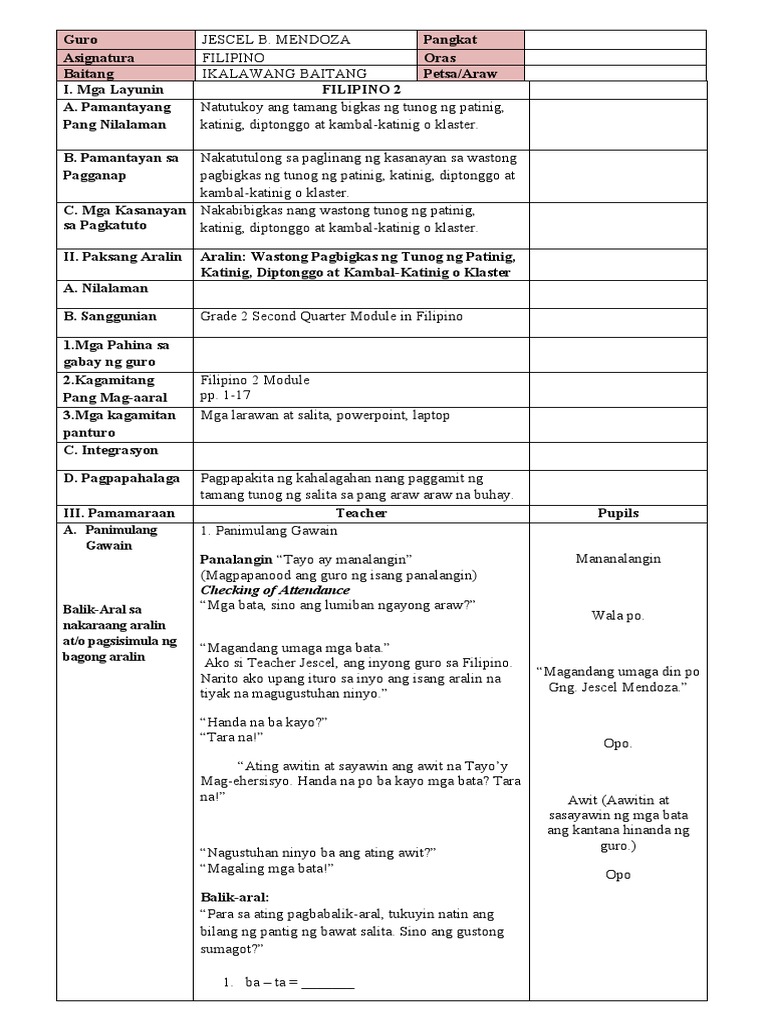 Detailed-Lesson-Plan-in-Filipino-Jescel-Mendoza | PDF