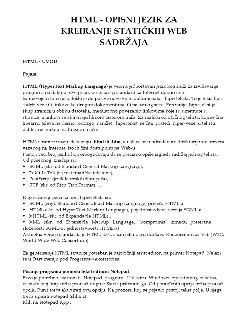 Uvod U HTML Lekcija 1 | PDF