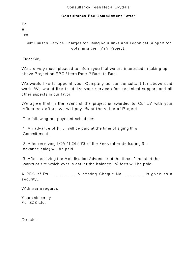 Consultancy Fee Commitment Letter | PDF | Business | Finance & Money ...
