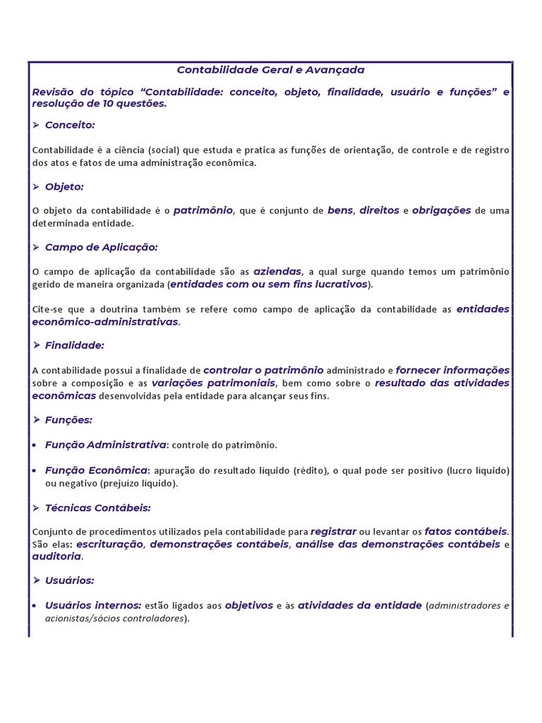 Contabilidade Geral e Avançada - Contabilidade - Conceito, Objeto ...