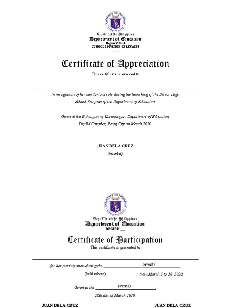 Certificate of Appreciation, Participation and Apprearance | PDF ...