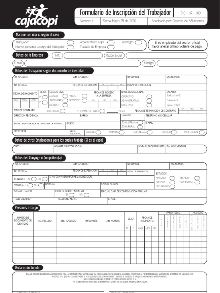Formulario Cajacopi | Descargar gratis PDF | Salario | Negocios (general)