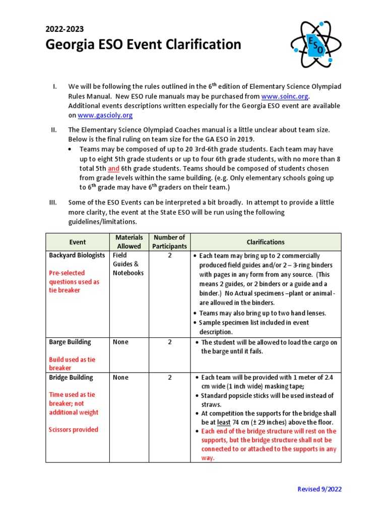 Eso Event Clarifications 22-23 | PDF