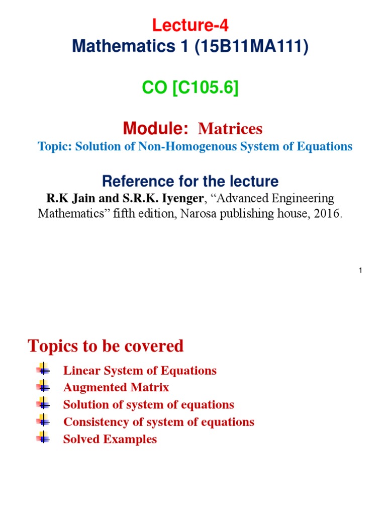 L 4 Solution Of Non Homogenous System Of Equations Pdf System Of Linear Equations Matrix