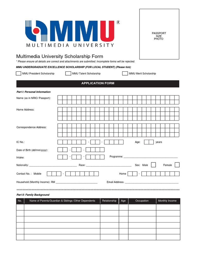 MMU Scholarship Form v2 MMU Undergraduate Excellence Scholarship 1 ...