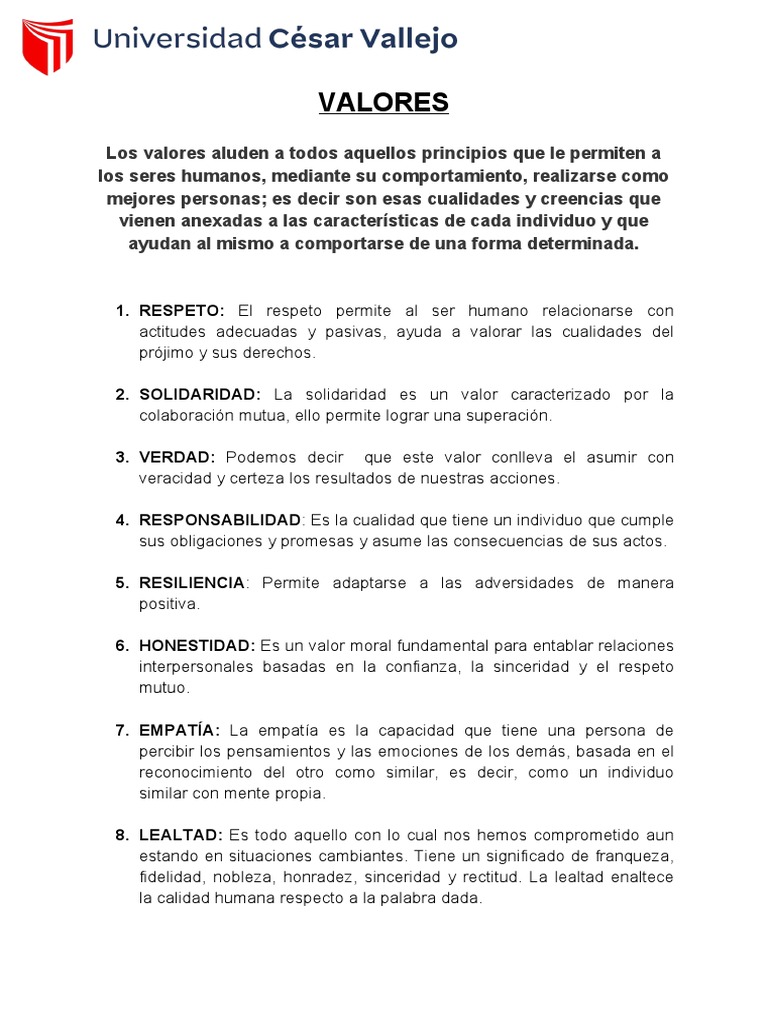 Los valores fundamentales que guían el comportamiento humano | PDF ...