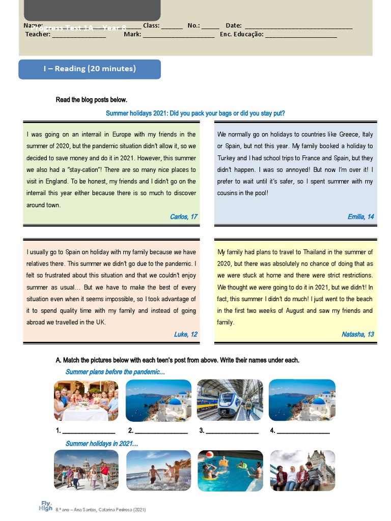 Progress Test1a Year8 2021 2022 Pdf