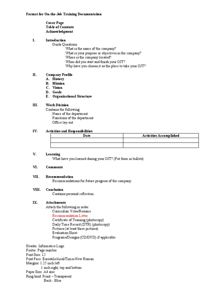 OJT-Format-DocumentationSHORT | PDF