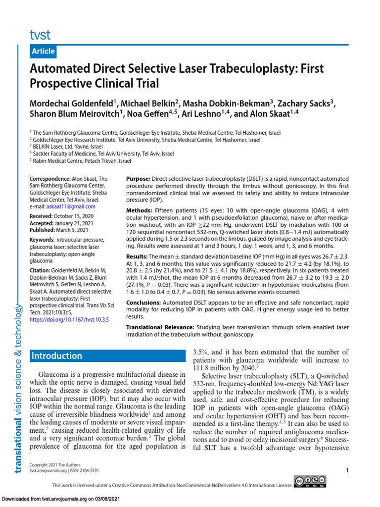 Automated Direct Selective Laser Trabeculoplasty - First Prospective Clinical Trial | PDF ...