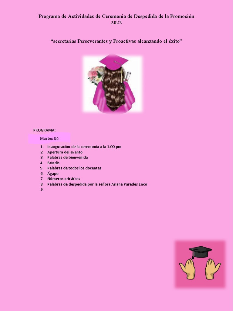 Programa de Actividades de Ceremonia de Despedida de La Promoción 2022 | PDF